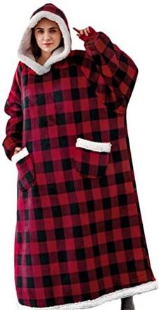 ORANDESIGNE Pull Plaide Geant Unisexe Couverture Polaire Sweats à Capuche avec Poches Long Sweater en Polaire Sherpa Surdimensionnée Hooded Begummy Sweatshirt A R