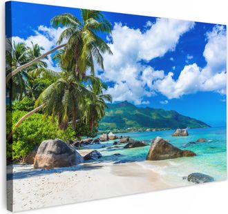 MuchoWow Leinwand Bilder, Einzigartige Wanddeko mit Rahmen, Strand - Meer - Tropisch, Wandbilder Wohnzimmer, Deko Schlafzimmer 150x100 cm