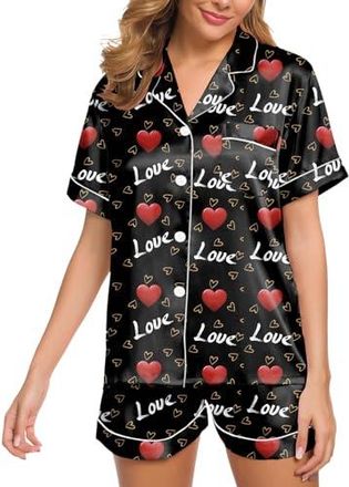 Generic Ensemble de pyjama deux pi&egrave;ces en satin de soie pour femmes, cadeau de Saint-Valentin 2026, v&ecirc;tements de nuit, v&ecirc;tements de d&eacute;tente boutonn&eacute;s, rouge p