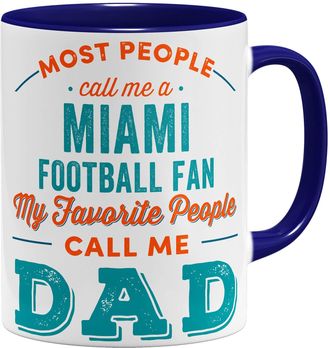 OM3 Miami-Fan Tasse - Keramik Becher - American Football Mug - 11oz 325ml - Beidseitig Bedruckt - Dunkelblau