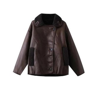 Generic Femmes Automne Hiver Polaire Faux Cuir Chaud Veste Mode Épais Lâche Vintage Chic Outwear, marron, XS