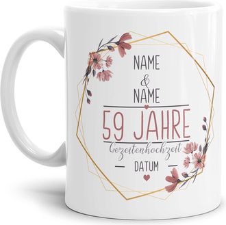 Tassendruck Tasse zum Hochzeitstag Gezeiten Hochzeit - mit Name & Datum selbst gestalten - 59 Jahre Ehe, Paar, Geschenk Hochzeit, Jubil&auml;um, Jahrestag I Personalis