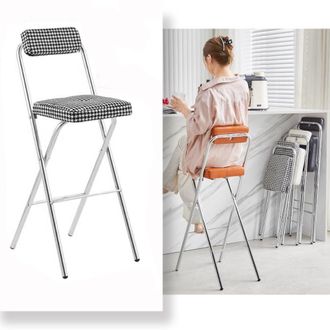 Generic Hoher, klappbarer Barhocker mit R&uuml;ckenlehne, gepolstertem Ledersitz, tragbarer Tresenhocker f&uuml;r K&uuml;cheninsel, Caf&eacute;, Gesch&auml;ft - platzsparendes Design