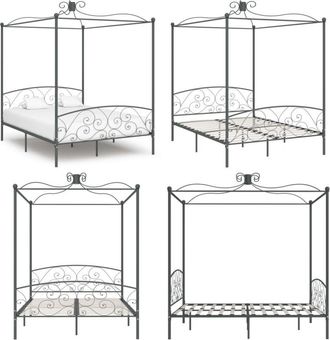 vidaXL Himmelbett-Gestell Grau Metall 180 x 200 cm - Bettgestell - Bettgestelle - Home & Living - Grau