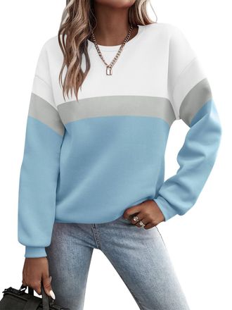Minetom Pullover Damen Sweatshirt Farbblock Langarm Rundhals Pulli Herbst Winter Frauen Locker Casual Oberteil Sport Streetwear Sweatshirts ohne Kapuze Langar