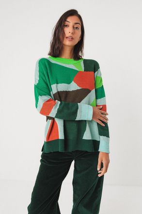 SKFK Damen vegan Pullover Lexa Mehrfarbig Gr&uuml;n