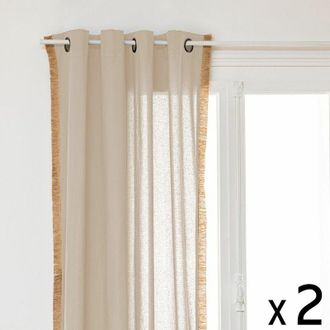 Atmosphera Atmosphera - Lot de 2 Rideaux à oeillets en Coton Ivoire et Frange de jute 140 x 260 cm