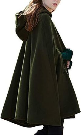 ORANDESIGNE Femmes Longue Cape Poncho à Capuche Tranchée Manteau Front Ouvert Cardigan Veste Cap Grande Taille Automne Hiver Cardigan Vert XL