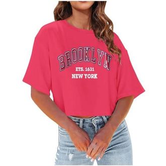 Generic Hauts courts d&eacute;t&eacute; pour femmes &agrave; col rond 2025 - T-shirt court athl&eacute;tique d&eacute;contract&eacute; &agrave; manches courtes - Coupe ample - Tendance 2025 - T-shirt de sort