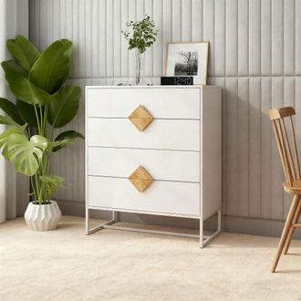 Generic 4-Schubladen-Nachtkommode mit markantem Quadratgriff-Design - Hochwertiges Vollholzmöbel mit architektonischem Detail für das Schlafzimmer