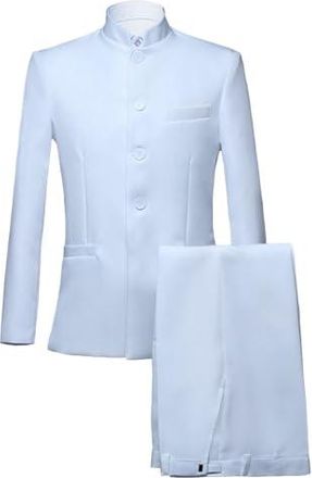 Generic Ensemble tunique chinoise 2 pi&egrave;ces pour homme - Col mandarin - Blazer &agrave; simple boutonnage - Col montant - Blazer - Pantalon, blanc, 3XL