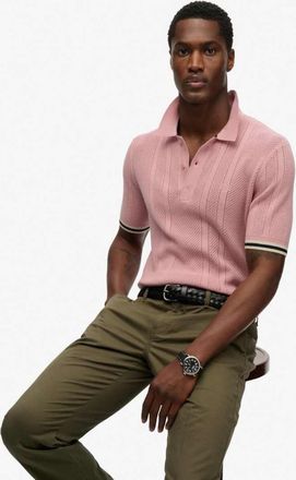 Superdry Kurz&auml;rmliges Polohemd aus Strukturstrick in Grau-Rosa