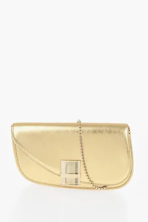 Ferragamo Metallic Leather Shoulder Bag FIAMMA With Chain Strap Salvatore Ferragamo
