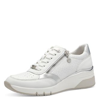 s.Oliver Damen Wedge Sneaker zum Schn&uuml;ren mit Rei&szlig;verschluss, Wei&szlig; (White/Silver), 40 EU