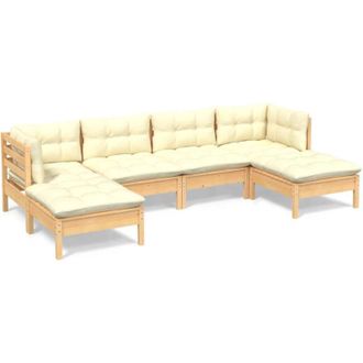 vidaXL Gartenm&ouml;belset 6 Teile mit cremefarbenen Kissen aus Kiefernholz