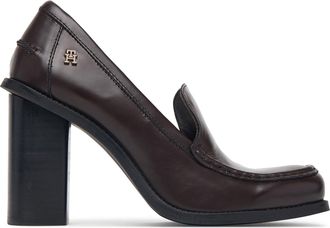 Tommy Hilfiger Halbschuhe Tommy Hilfiger Square Toe Heeled Loafer FW0FW09493 Dunkelbraun