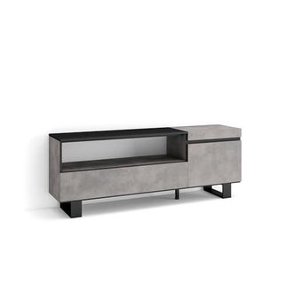 Skraut Home | TV-Schrank, Lowboard | für Wohnzimmer und Esszimmer | 150x57x35cm | Für TV-Geräte bis zu 65 | Industriedesign | Moderner Stil | Zement