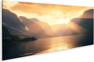 Islandburner Bild auf Leinwand Sonnenuntergang im Bergen Fjord Bilder Wandbilder Poster