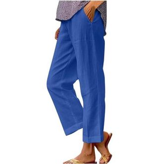 Generic RLEHJN Pantalon Coton Lin Femme &Eacute;t&eacute; Pantalon Femme Droit Taille Elastique en Lin avec Cordon De Serrage Pants De Plage Droit Trousers Solide avec Poch