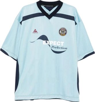 Martine Rose Homme, Tops, Bleu, Taille: L V-neck Striped Short Sleeve