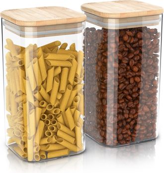 Arendo Vorratsgl&auml;ser mit Deckel - 2er Set - Beh&auml;lter aus Glas - hitzebest&auml;ndig - Vorratsdosen mit Bambusdeckel - luftdicht - f&uuml;r M&uuml;sli Zucker Mehl Kaffee Rei
