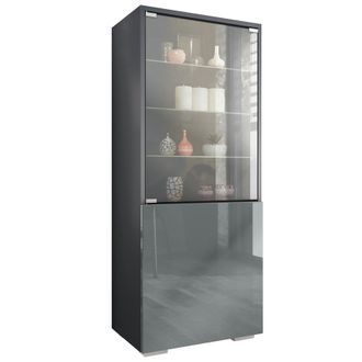 Vladon Vitrine Granada, Made in Germany, Vitrinenschrank mit Glast&uuml;r und Glaseinsatz, Anthrazit matt/Grau Hochglanz (50 x 122,5 x 34,5 cm)