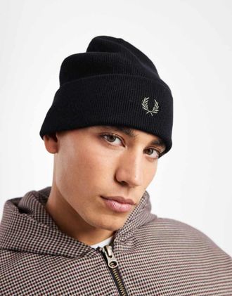 Fred Perry Klassische Strickmütze in Schwarz