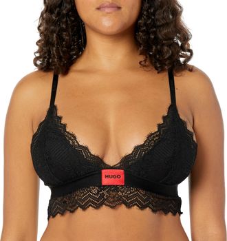 HUGO BOSS Damen Lace Padded Triangle Bra in Geometric Pattern T-Shirt-BH, Undurchsichtige, Stormy Black, Medium