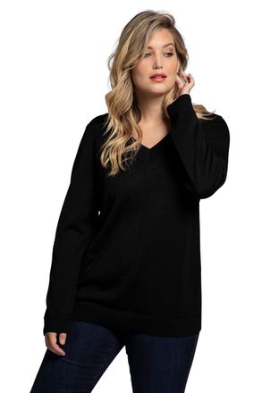 Ulla Popken Damen, gro&szlig;e Gr&ouml;&szlig;en, Pullover, V-Ausschnitt, Langarm, weicher Feinstrick