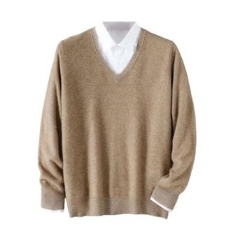 Generic Pull en laine mérinos solide à col en V et manches longues pour homme, Lighttan, XXL