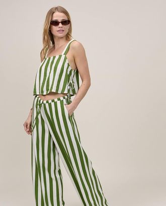 Nobody's Child Reese - Pantalon ample densemble en lin m&eacute;lang&eacute; &agrave; rayures - Vert vif
