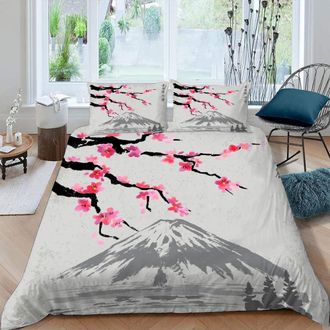 Generic Rote Pflaumenbl&uuml;te Bettw&auml;sche 140x200 Tuschemalerei Bettw&auml;sche-Sets f&uuml;r Kinder Jungen Bettbezug Set 3D Druck Bettbez&uuml;ge Weiche Mikrofaser mit Rei&szlig;vesc