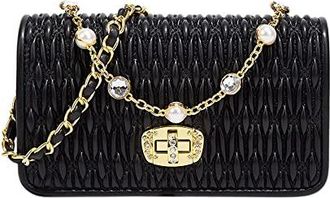 Generic Sacs &agrave; bandouli&egrave;re matelass&eacute;s pour femme en cuir, sacs &agrave; bandouli&egrave;re et sacs &agrave; main, petite sacoche de soir&eacute;e, Noir, small