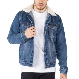 Noroze Herren Jeansjacke mit Abnehmbar Sherpa-Kragen Klassisch Pelz Denim Jacke Jean Trucker Mantel (XXL, Denim Blau)