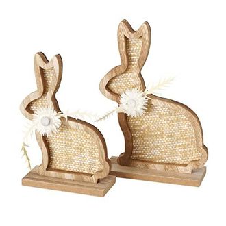 Boltze Boltze Figur Crysan 2-teilig (Osterhasen, Frühlings-Dekoration, Figuren aus Holz, Höhe 18 cm / 21 cm, Dekofiguren mit Trockenblumen) 2034774