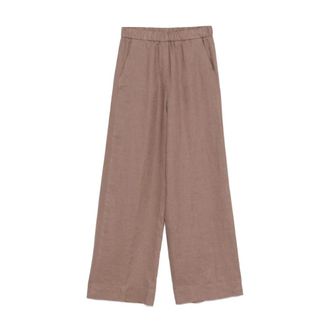Antonelli Erdfarbene Leinenhose mit elastischem Bund - - Trousers - Damen - Braun - S
