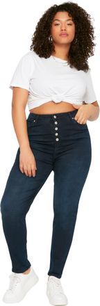 Trendyol Damen Plus Size High Waist Plus Size Jeans, Navy Blue, 50 Große Größen EU