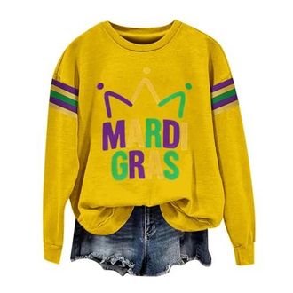 Generic Sweat-shirt Mardi Gras pour femme - Carnaval - Fantaisie - Festival - Sweat graphique pour femme - Pull &agrave; col rond - Imprim&eacute; fantaisie - Coupe ample -