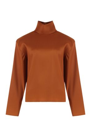 Saint Laurent Womens Long-Sleeve Silk-Blend Blouse Caramel Blouses Shirt