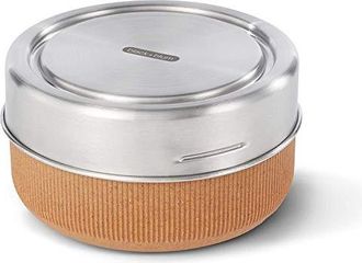 Black + Blum Bol Repas en Verre avec Couvercle Silicone - Boîte Alimentaire Anti-Fuite - Base Protectrice PP/Fibre de Bois, Sur-Couvercle Inox - 750ml - Amande