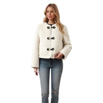 Generic Manteau d&eacute;contract&eacute; court &agrave; double boutonnage grande taille avec col indiqu&eacute;, manches longues et col rond - Id&eacute;al pour lhiver., Blanc., XS