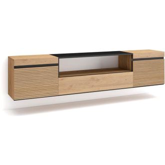 Skraut Home Skraut Home - TV-Schrank, Lowboard, f&uuml;r Wohnzimmer und Esszimmer, 200x45x35cm, F&uuml;r TV-Ger&auml;te bis zu 80, H&auml;ngend, Moderner Stil, Eiche Schwarz