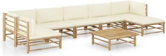 vidaXL Vidaxl - Salon de jardin 8 pcs avec coussins blanc cr&egrave;me bambou