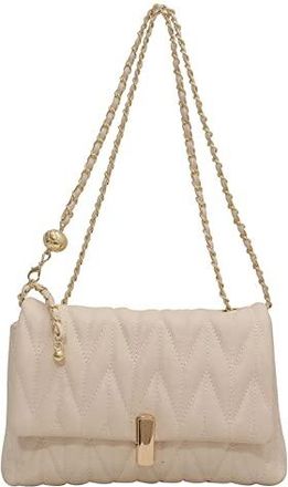 Generic Sac &agrave; bandouli&egrave;re en cha&icirc;ne pour femme en cuir matelass&eacute; et sac &agrave; main tendance &agrave; rabat sac &agrave; bandouli&egrave;re matelass&eacute; pour femme, blanc, Medium