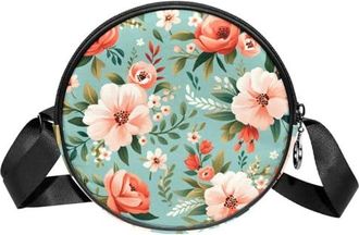 Generic Sac &agrave; bandouli&egrave;re rond pour femme, motif floral artistique, petit sac &agrave; dos &agrave; bandouli&egrave;re avec fermeture &eacute;clair, bretelles r&eacute;glables, sac &agrave; main rond 