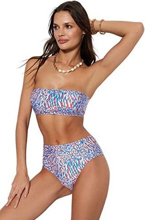 Trendyol Ensemble Bikini en Tricot imprimé Animal pour Femme Maillot de Bain, Bleu-Multicolore, 64