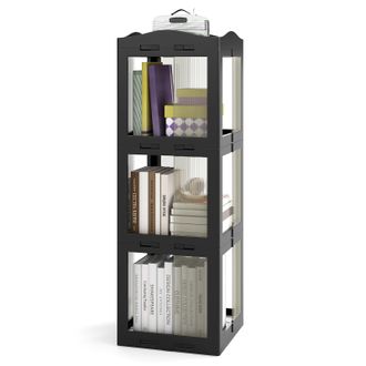 Costway HOMASIS 3/4/5-st&ouml;ckiges B&uuml;cherregal, 360&deg; drehbares Standregal, klappbares B&uuml;roregal mit Mit transparenter Blende, Aufbewahrungsregal Regal f&uuml;r Wohnzi