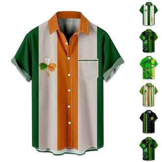 Generic Chemise de la Saint-Patrick pour homme - Haut &agrave; manches courtes boutonn&eacute; - Style hawa&iuml;en - Vert irlandais - Pour la plage et les vacances, Vert 1., XL