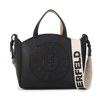Karl Lagerfeld Tote S Schwarzes Kreisf&ouml;rmiges Perforiertes Logo - - Bags - Damen - Schwarzk - ONE SIZE