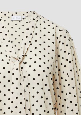 Comma Langarmbluse Bluse Semitransparente Chiffonbluse mit Polka Dots und abnehmbarer Schluppe